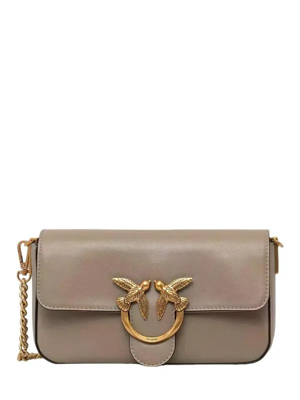 Pinko Love Birds-hardware Leather Crossbody Bag - Grey