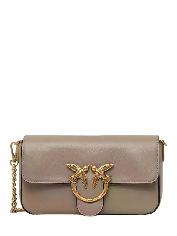 Pinko Love Birds-hardware Leather Crossbody Bag - Grey