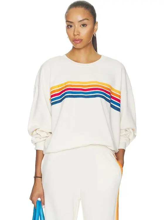 Aviator Nation 5 Stripe Crew Relaxed Sweatshirt - White