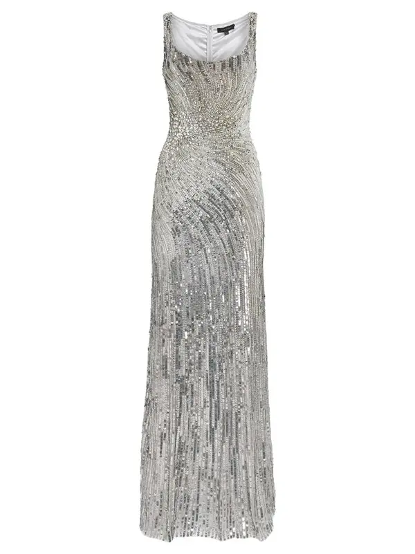 Jenny Packham Embellished Sola Gown - Silver