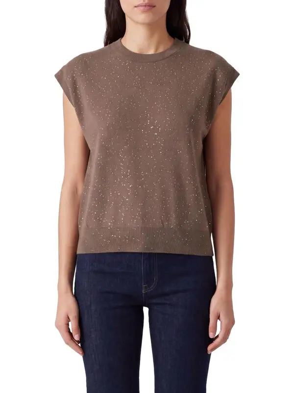 Herno Short-sleeved Wool Blend Sweater With Sequins - Brown
