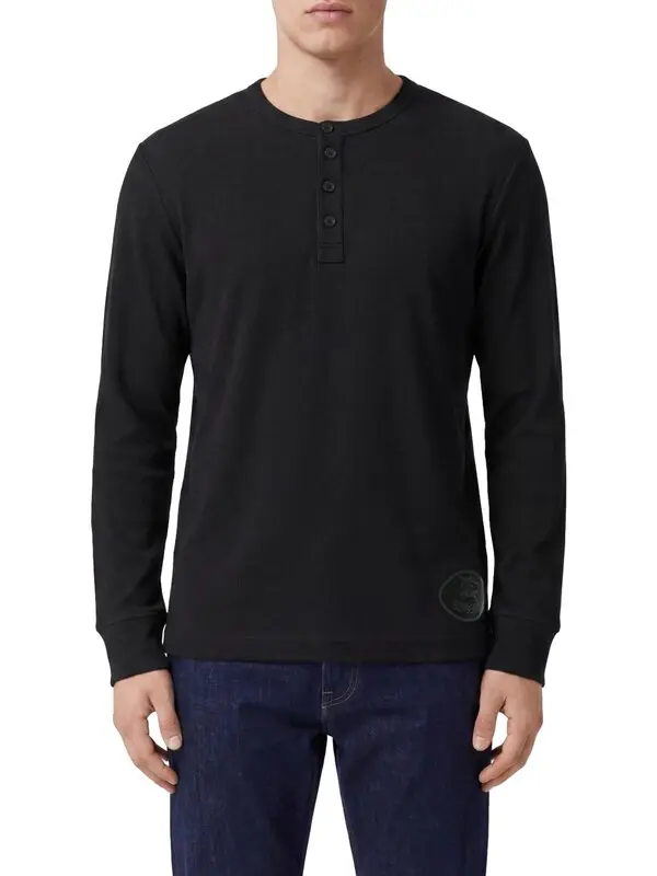 Burberry Long-sleeved Cotton T-shirt With Embroidered Ekd Logo - Black