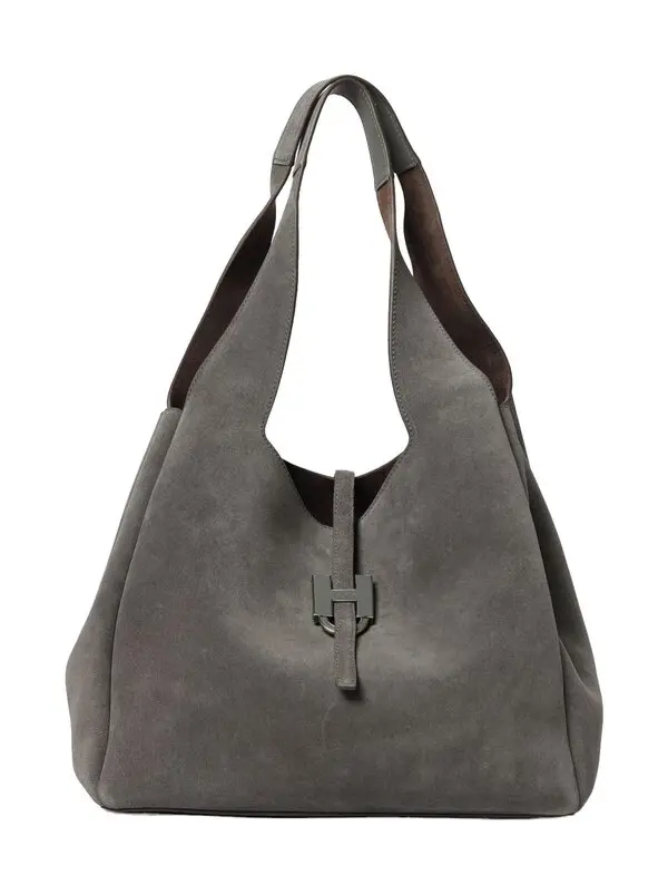 Hogan Suede Shoulder Bag With H Logo - Grey