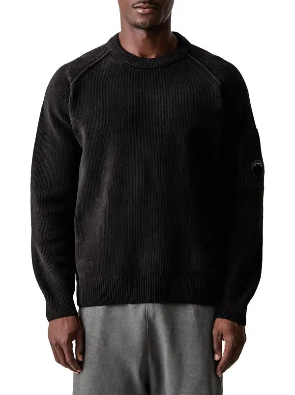 C.P. COMPANY Cotton Crewneck Sweater With Applied Logo And Ribbed Trims - Black