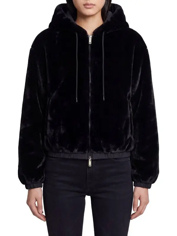 Moose Knuckles Faux Fur Zip-up Hoodie - Black
