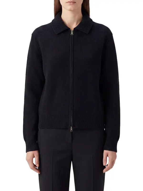 LISA YANG Pure Cashmere Zip-up Polo Sweater - Black