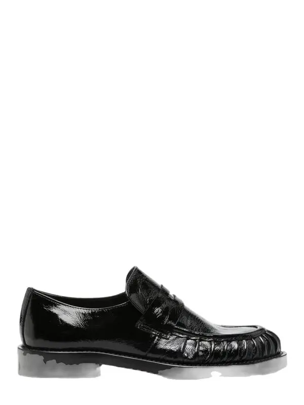 GUGLIELMO ROTTA Ruched Patent Leather Loafers - Black