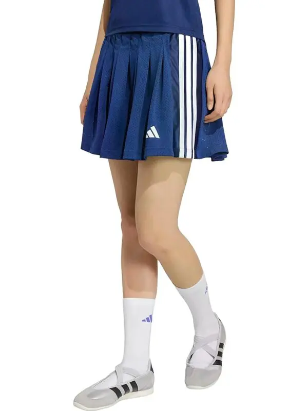 Adidas Pleated Mesh-knit Mini Skirt With Side Stripe Detail - Blue