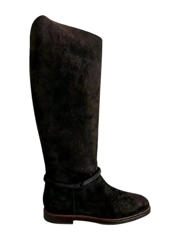 Brunello Cucinelli Suede Equestrian Boots With Monili Detail - Brown