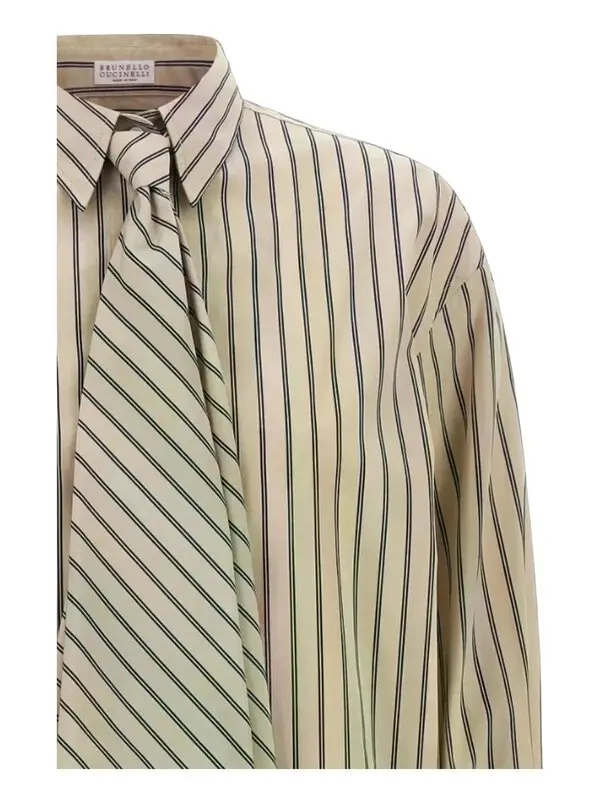 Brunello Cucinelli Striped Tie-detailed Shirt - Neutrals