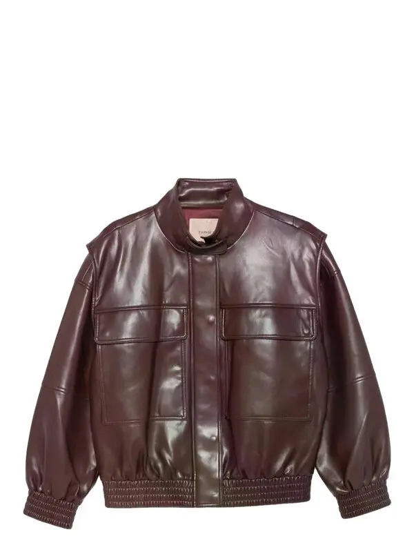 TWINSET High-neck Faux-leather Jacket With Panelled Design - Red