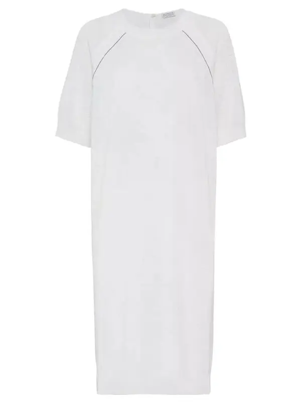 Brunello Cucinelli Monili Trim Knit Cotton T-shirt Dress - Neutrals