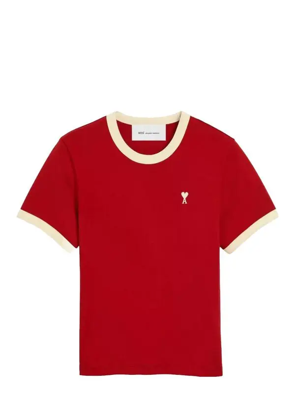 AMI Paris Contrasted Cotton T-shirt With De Coeur - Red