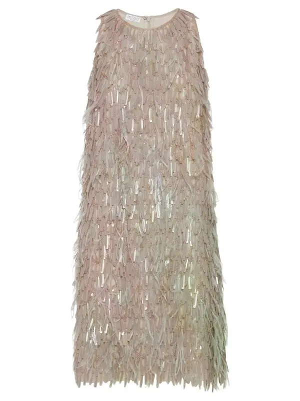Brunello Cucinelli Dazzling Embroidered Mini Dress - Neutrals