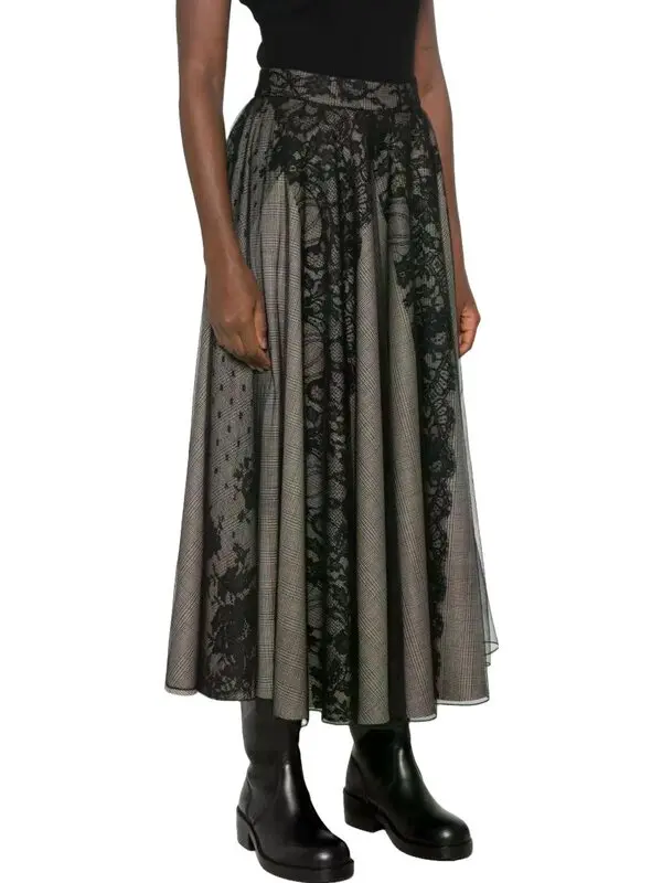 QUETSCHE Lace Overlay Checked Maxi Skirt - Neutrals