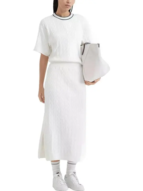Brunello Cucinelli Cable-knit Cotton Dress - White