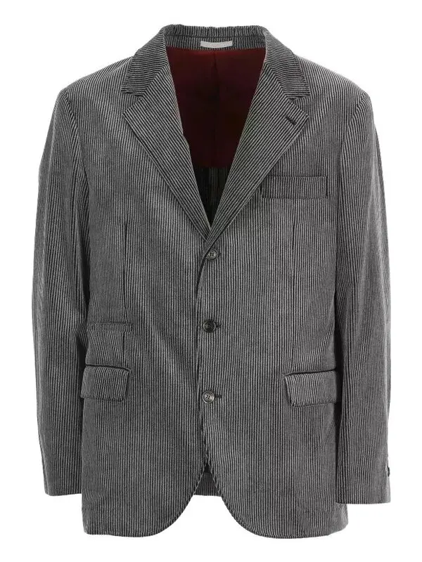 Brunello Cucinelli Corduroy Single-breasted Blazer - Grey