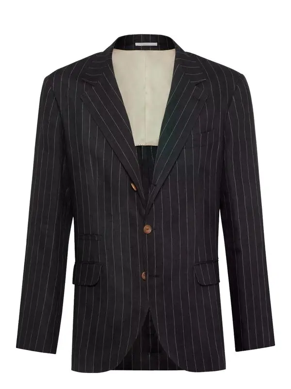 Brunello Cucinelli Chalk-stripe Linen Blazer - Black