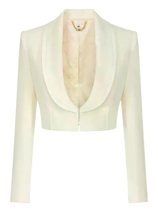 Elisabetta Franchi Jacket Made Of Lightweight Crêpe And Satin Fabrics With Peplum - Neutrals
