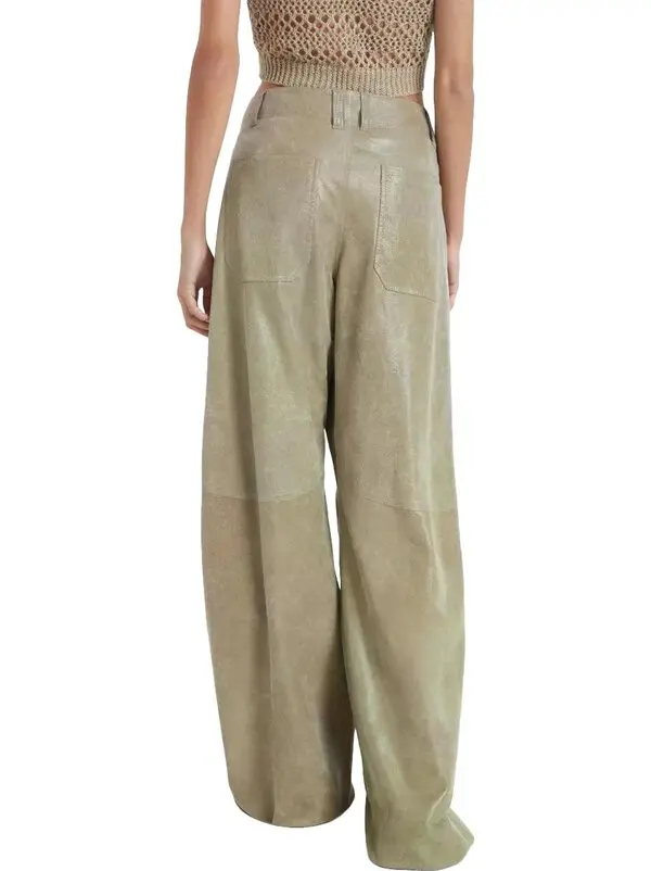 Brunello Cucinelli Wet-effect Leather Trousers - Neutrals