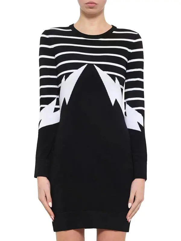 Neil Barrett And White Striped Knit Mini Dress - Black