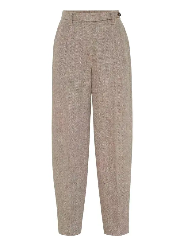 Brunello Cucinelli Tailored Linen Trousers - Brown