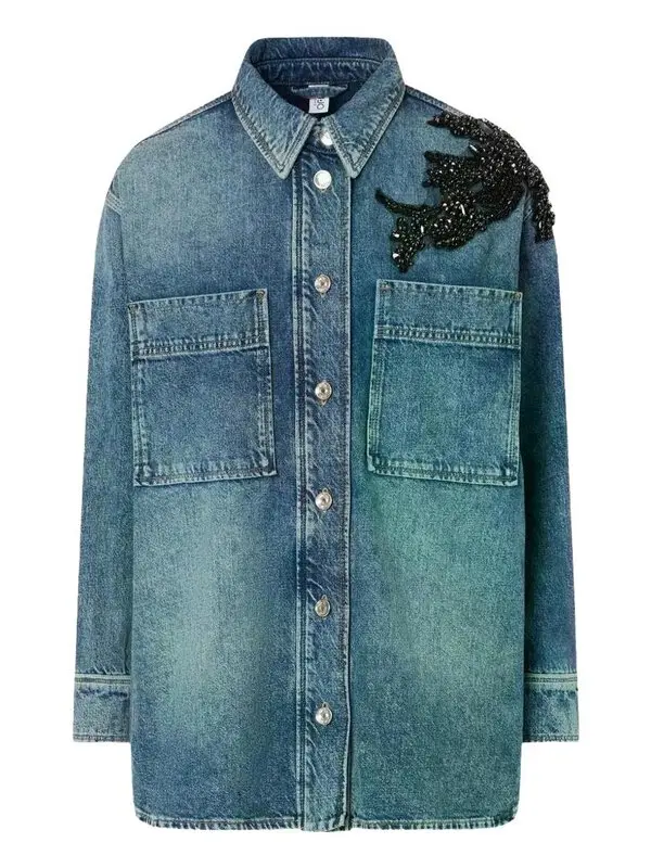 Liu Jo Denim Overshirt With Jewel-embroidery - Blue