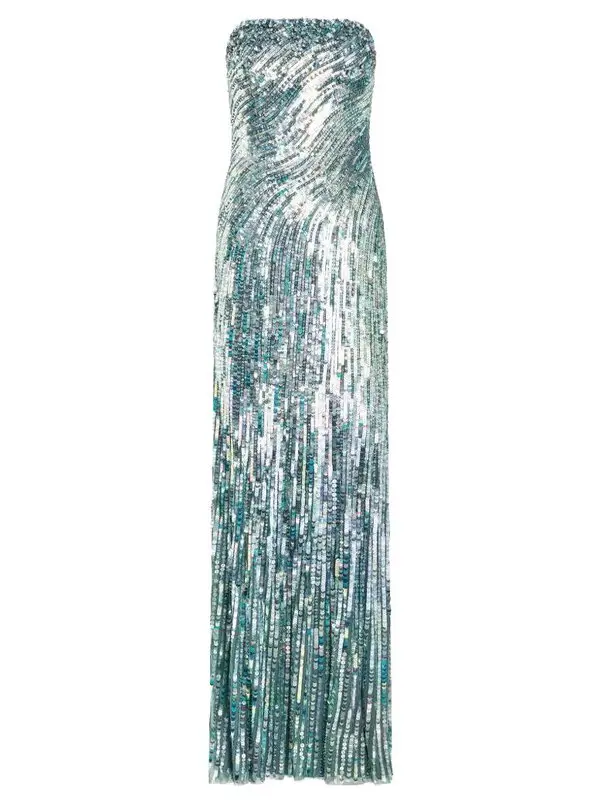 Jenny Packham Helix Embellished Strapless Column Gown - Blue