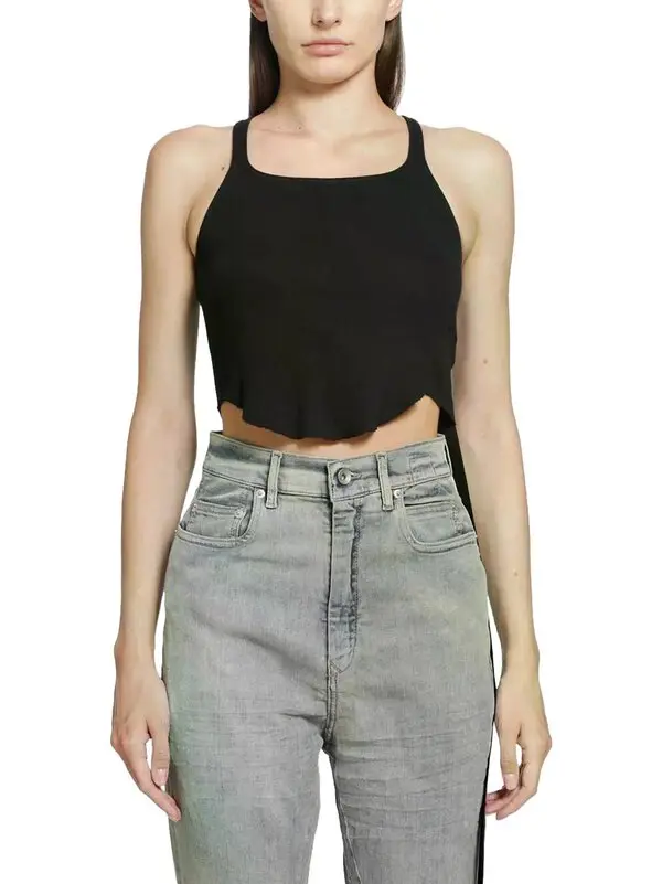 Rick Owens Cropped Asymmetric Tank Top - Black