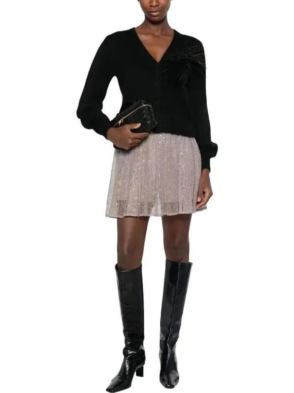 TWINSET Sequin-embellished Lace-overlay Skirt - Neutrals