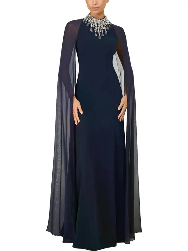 Jenny Packham Kalypto Embellished Cape Gown - Blue