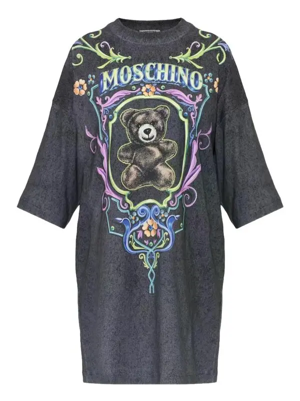 Moschino Teddy Bear Print T-shirt Dress - Grey