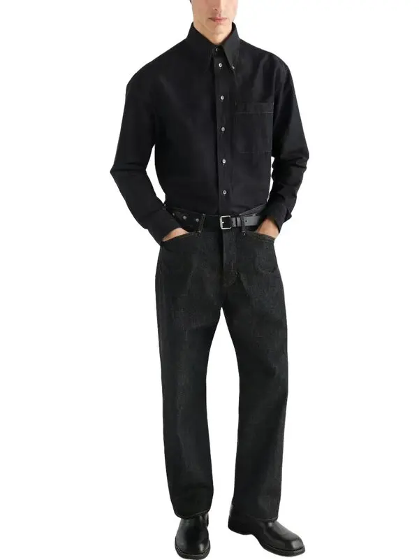 LEMAIRE Button-down Shirt In Linen And Cotton Chambray - Blue