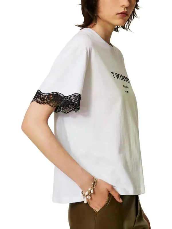 TWINSET Jersey T-shirt With Logo And Lace Trim - White