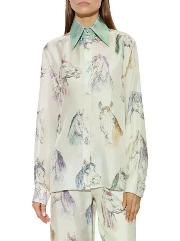 Moschino Horse-print Silk Shirt - Neutrals