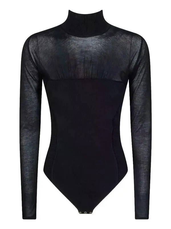 Elisabetta Franchi Sheer Panel High Neck Bodysuit - Black