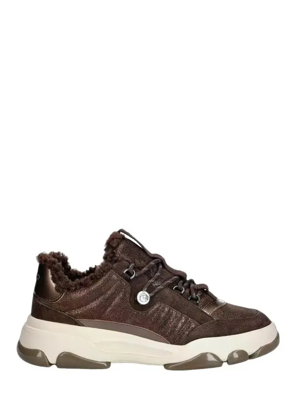 Pinko Shearling-trim Paneled Sneakers - Brown