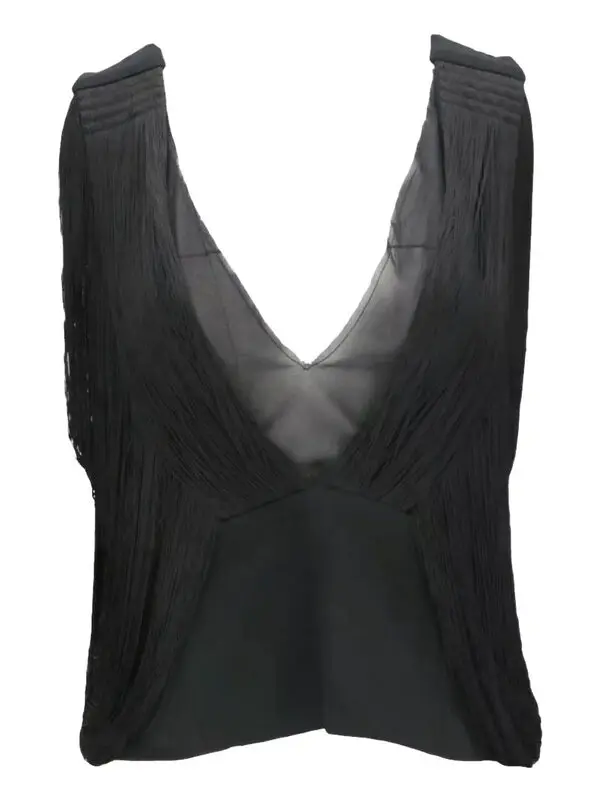 TOM FORD Fringe-trimmed V-neck Blouse - Black