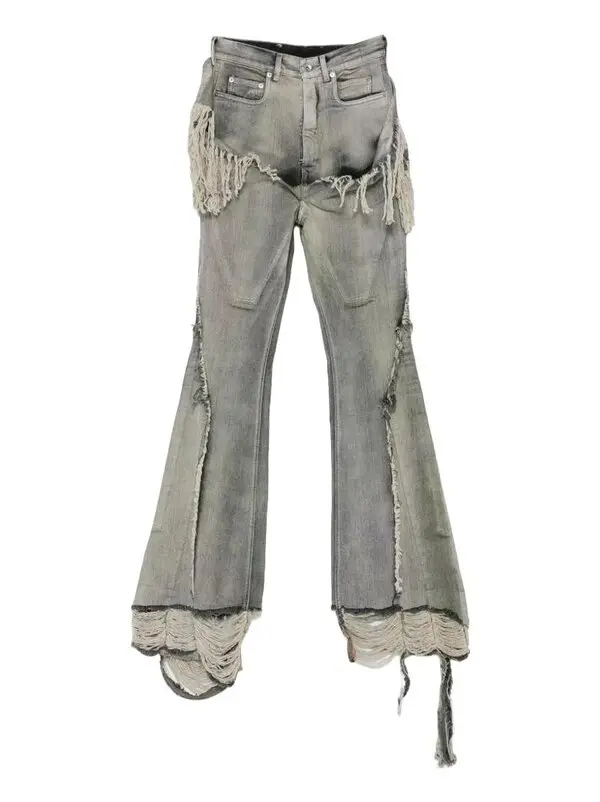 Rick Owens Fringe-trimmed Bootcut Jeans - Grey