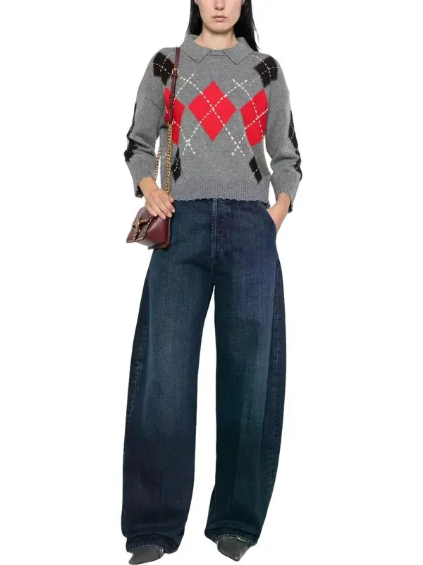 Pinko Argyle Pattern Collared Sweater - Grey