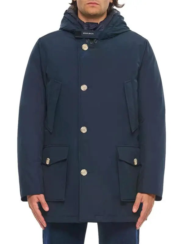 Woolrich Hooded Button-up Coat - Blue