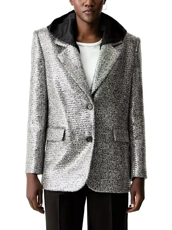 Pinko Sequin-embellished Herringbone Blazer - Silver