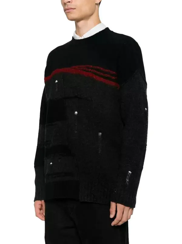 Isabel Benenato Distressed Panelled Sweater - Black