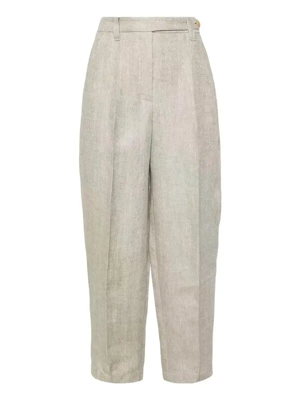 Brunello Cucinelli Mid-rise Tapered Linen Trousers - Grey