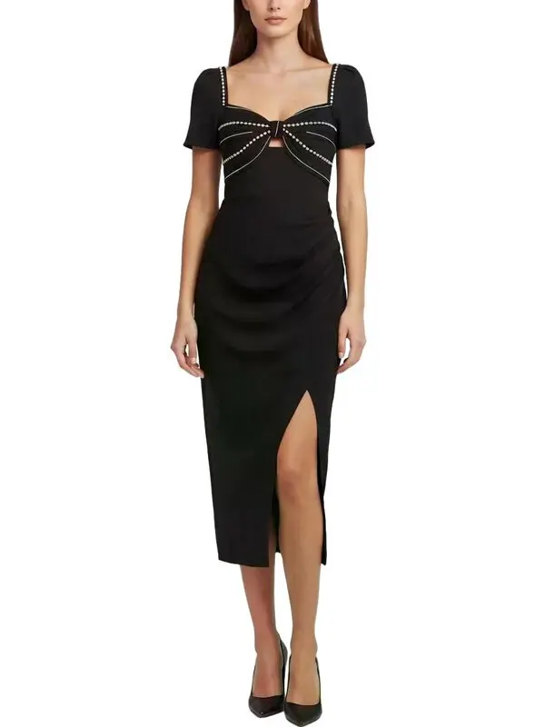 SELF-PORTRAIT Crepe Midi Dress With Diamante Detailing - Black