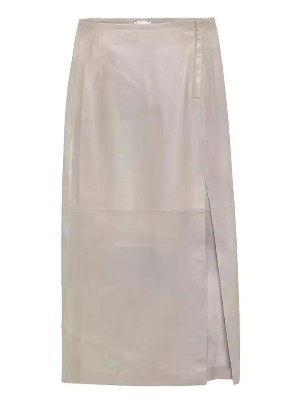 ALYSI Side-slit Leather Skirt - Grey