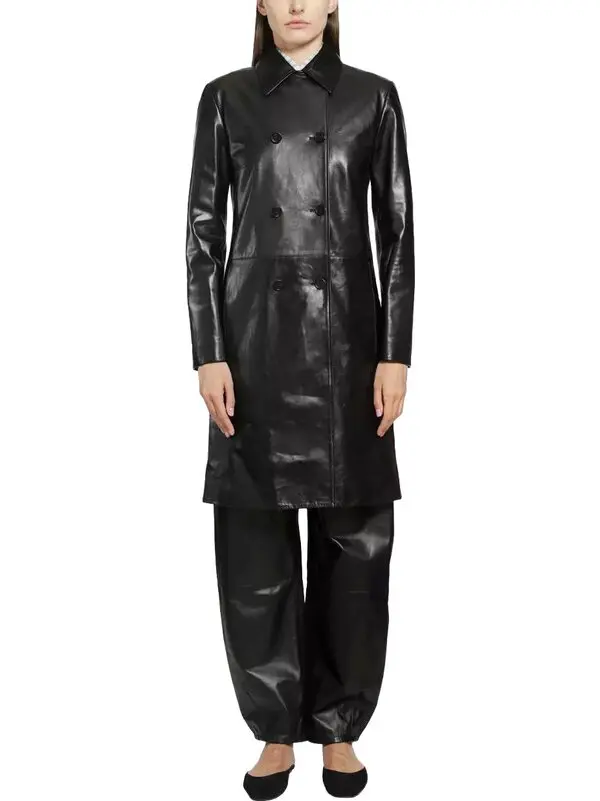 JIL SANDER Coat 88 Double-breasted Leather Coat - Black