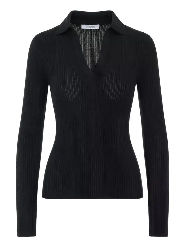 Max Mara Ribbed-knit V-neck Top - Black