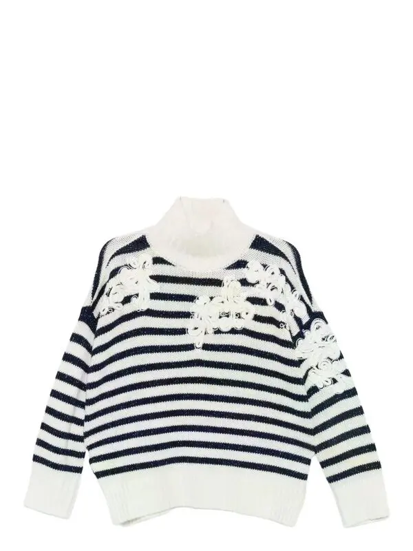 ERMANNO FIRENZE Floral-appliqué Striped Sweater - Neutrals
