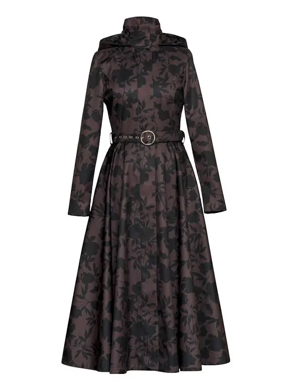 RAINSISTERS Floral Coat With A-line Skirt: Brocade Dusk - Brown